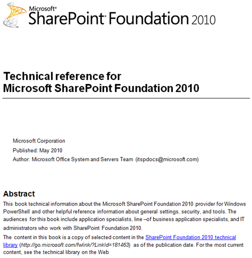 Technical reference for Microsoft SharePoint Foundation 2010 ~ SURPOINT